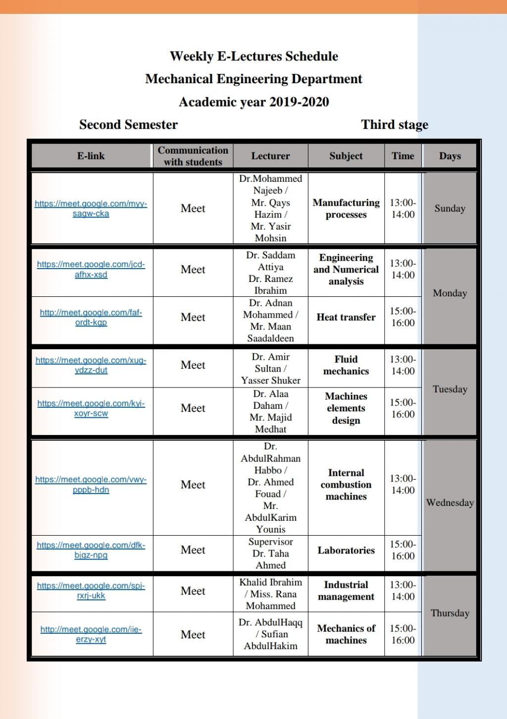 schedules – College of Engineering
