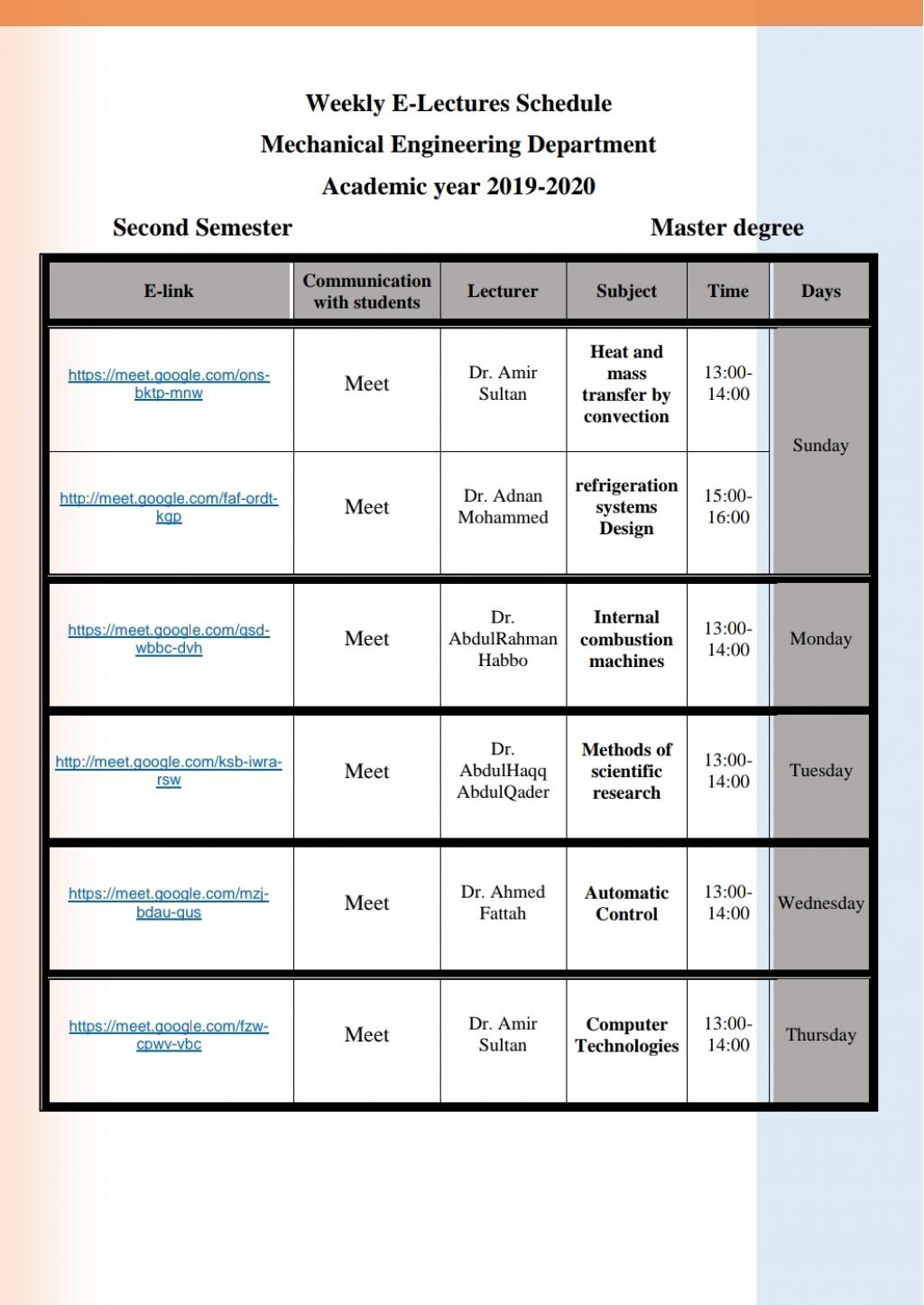 schedules – College of Engineering