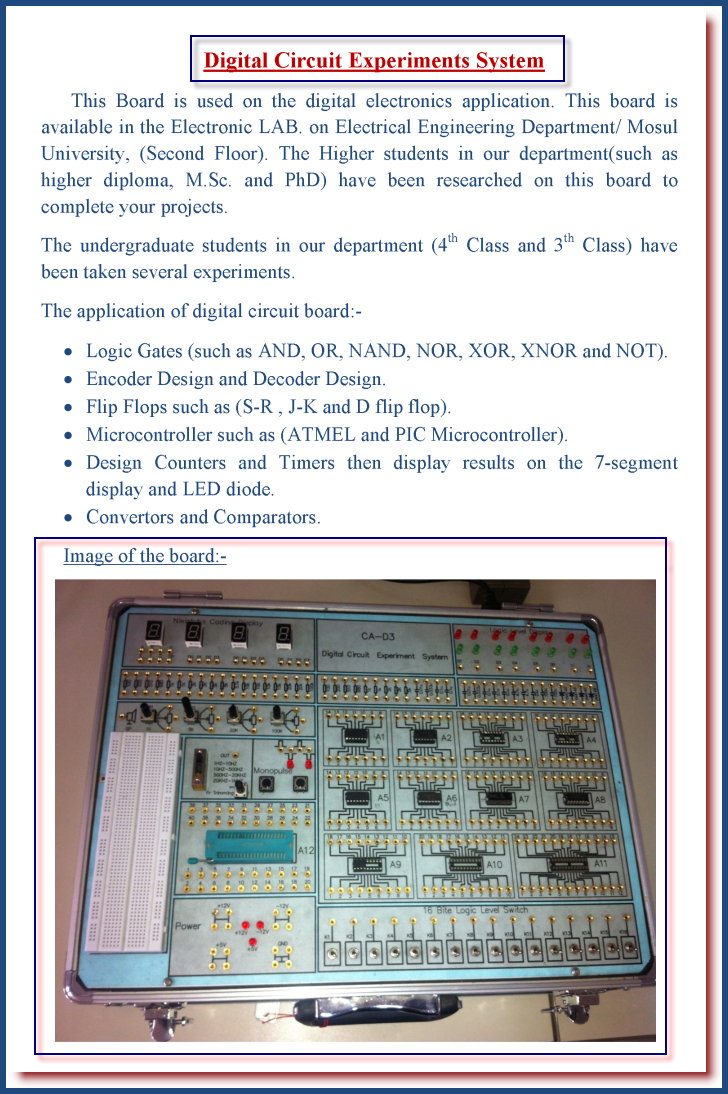 Electrical Engineering Department/Digital Circuit Experiments System ...