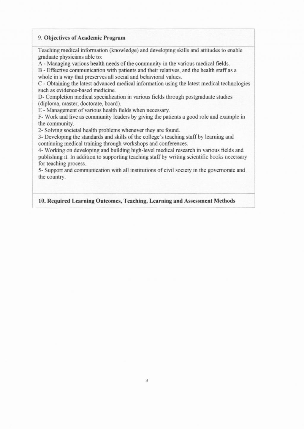 Academic Program Description – College of Medicine