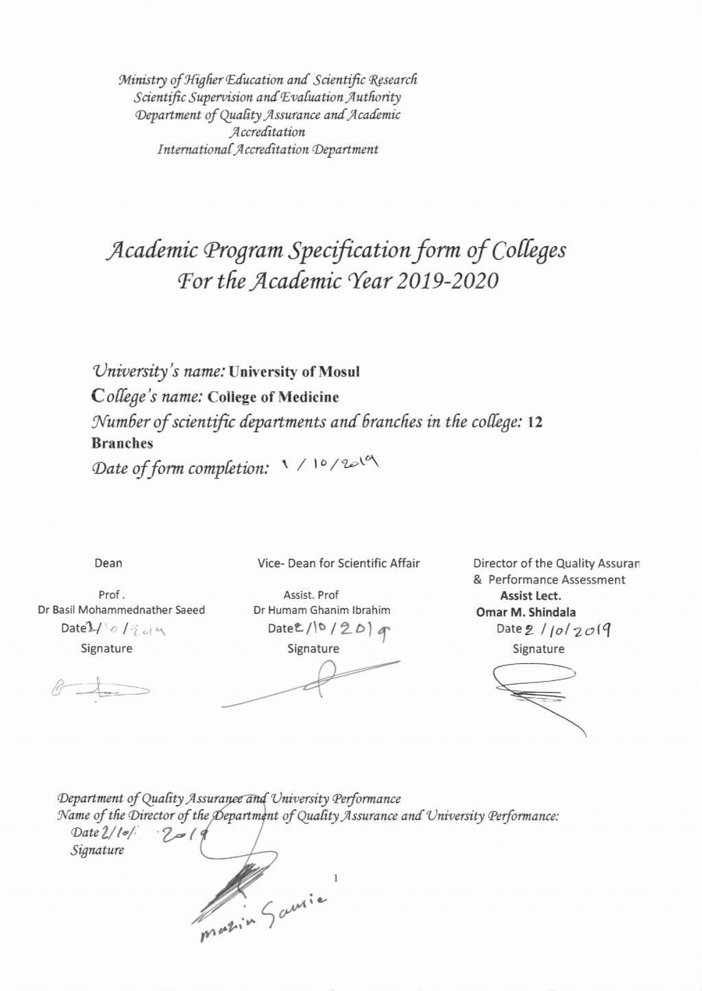 Academic Program Description – College of Medicine